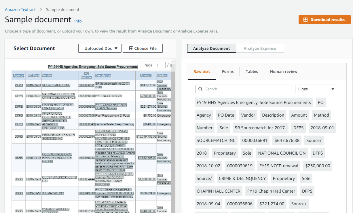 AWS Textract PDF To CSV